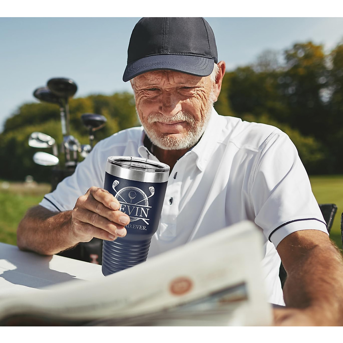 Customized Tumbler 30oz with Straw, Personalized Tumbler with Custom Name Text Engraved in USA - Basketball, Tennis, Soccer, Golf, Football Sport Player, Coach, Father Gift (Navy Blue)