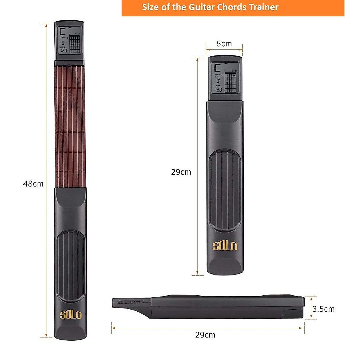 Moreup Digital Guitar Chords Trainer, Portable 6 Fret Guitar Practice Neck Tool with Rotatable Screen Showing Chords Chart Metronome (Model B)