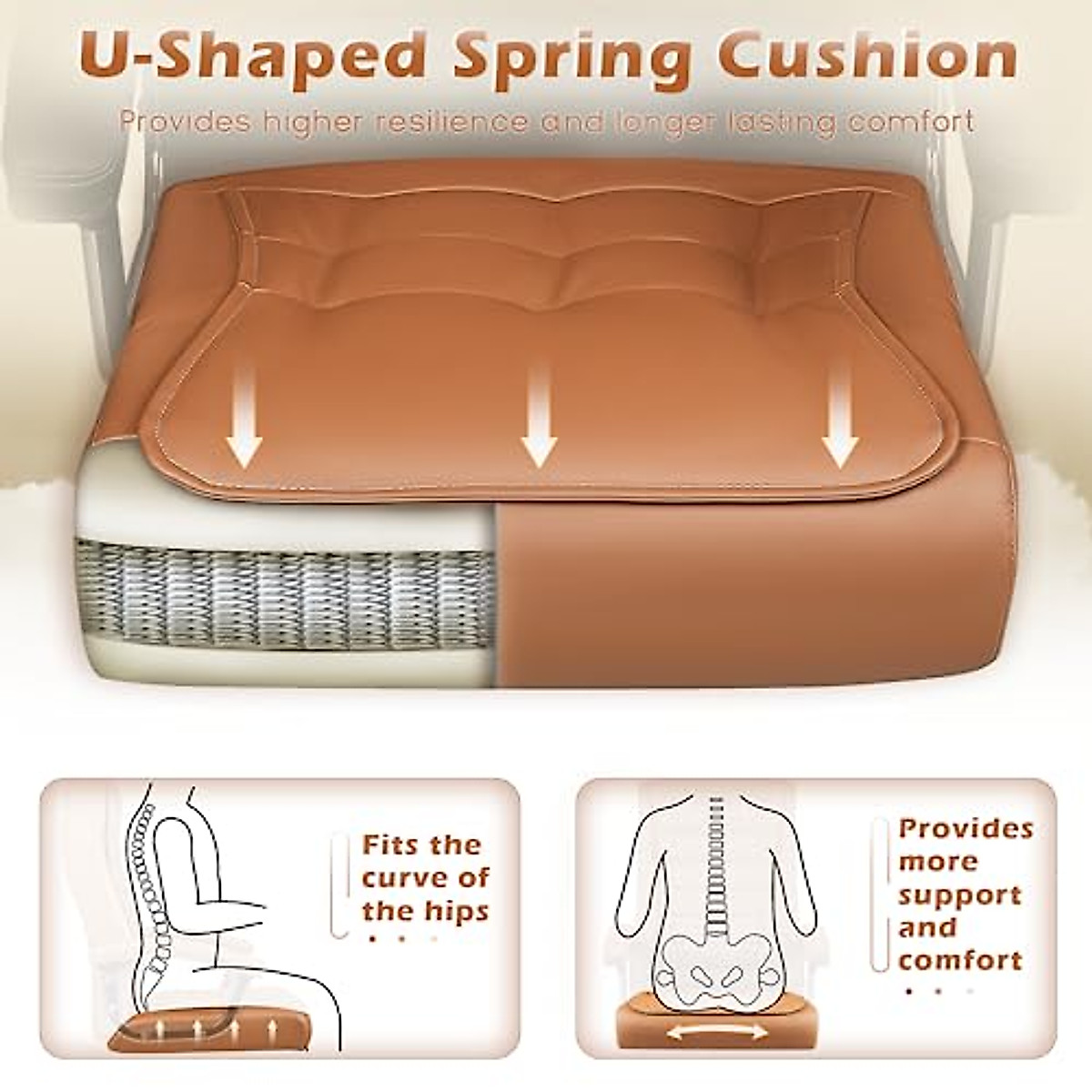 PUKAMI Home Office Desk Chair with Spring Seat,High Back Executive Office Chair,Ergonomic Computer Chair with Cushion Armrest,Height Adjustable Big and Tall PU Leather Chair with Lumbar Support(Khaki)