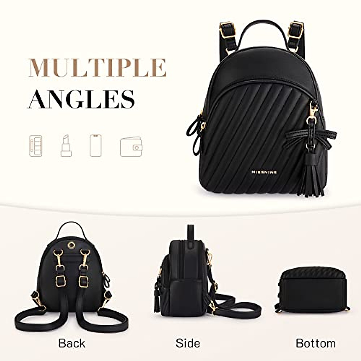 Missnine Mini Backpack for Women Cute Small Backpack Purse Girls PU Leather Tassel Bookbag Designer Satchel Bags