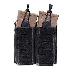 Double Mag Pouch Molle Open-Top Double Magazine Pouch for M4/M16/AR/AK Rifle Magazines (Black)