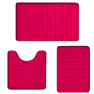 RUN HELIX Red Bathroom Rugs Memory Foam Bath Mat Set 3 Piece Non-Slip Rugs,Absorbent Shaggy Rugs,Machine Wash, Perfect Plush Mats,Washable Carpets with U-Shaped Toilet Rug-Rug