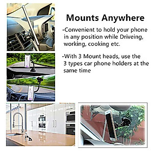 LEWOTE Universal Car Phone Mount[Dashboard/Windshield/Air Vent Cell Phone Holder 3in1][Strong Suction Cup][Gift 2Pcs Collapsible Grip]