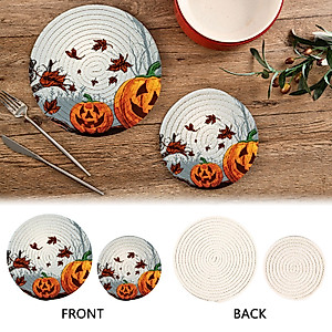 Halloween Creepy Forest with Pumpkin Trivets Set 2 Pot Holders Pot Pads Pure Cotton Thread Weave Potholders for Hot Dishes Pot Bowl Teapot Table Countertop