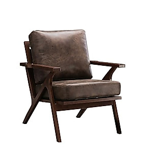 Bonzy Home Accent Chairs for Living Room,PU Leather Mid Century Modern Wood Reading Armchair with Removable Upholstered Cushions