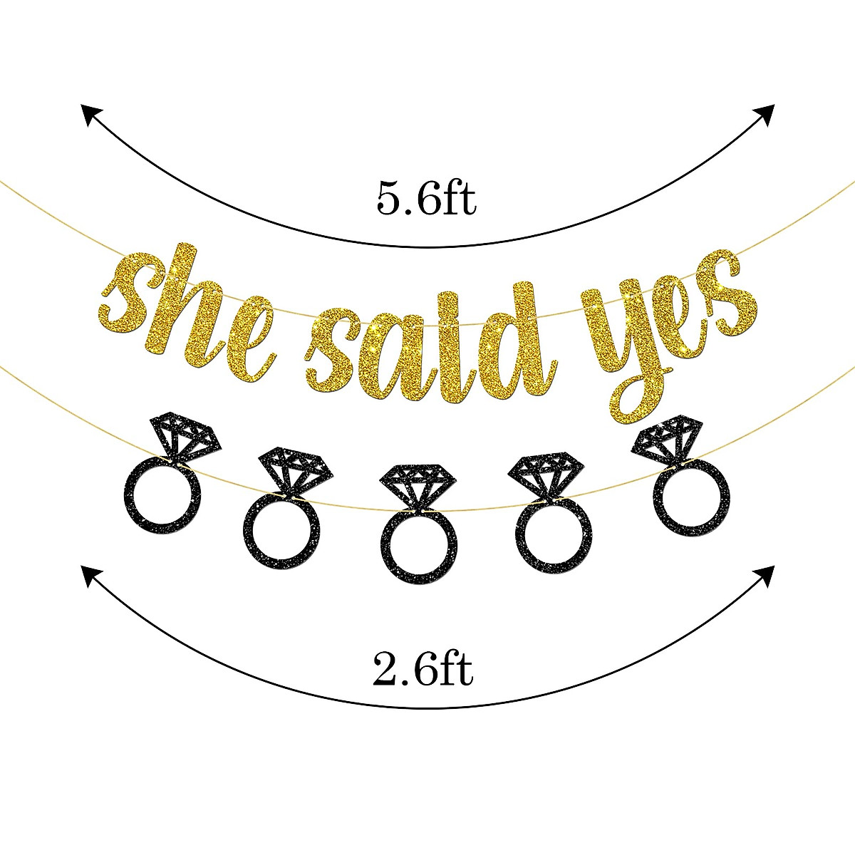 Belrew She Said Yes Banner, Wedding, Engagement Party Decor, Bridal Shower Party Decoration Supplies, Glittery Gold & Black
