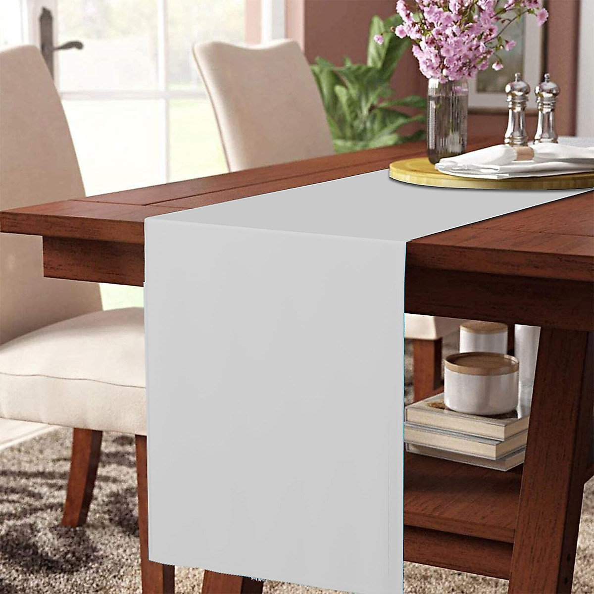 BannerBuzz Table Runner, Polyester Fabric, 170 GSM, Hot Knife Cut Finishing, Full Color, 1440DPI, Dye-Sublimation Printing (30" W X 72" H, White)