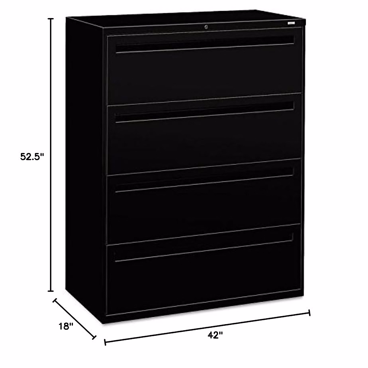 HON 794LP Four-Drawer Lateral File, 42w x 18d x 52.5h, Black File Cabinet, Sold as 1 Each