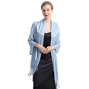Evening Wraps and Shawls,RonFoxi Light Blue Glittering Metallic Pashmina and Scarf for Women Formal Evening Parties (Light Blue)