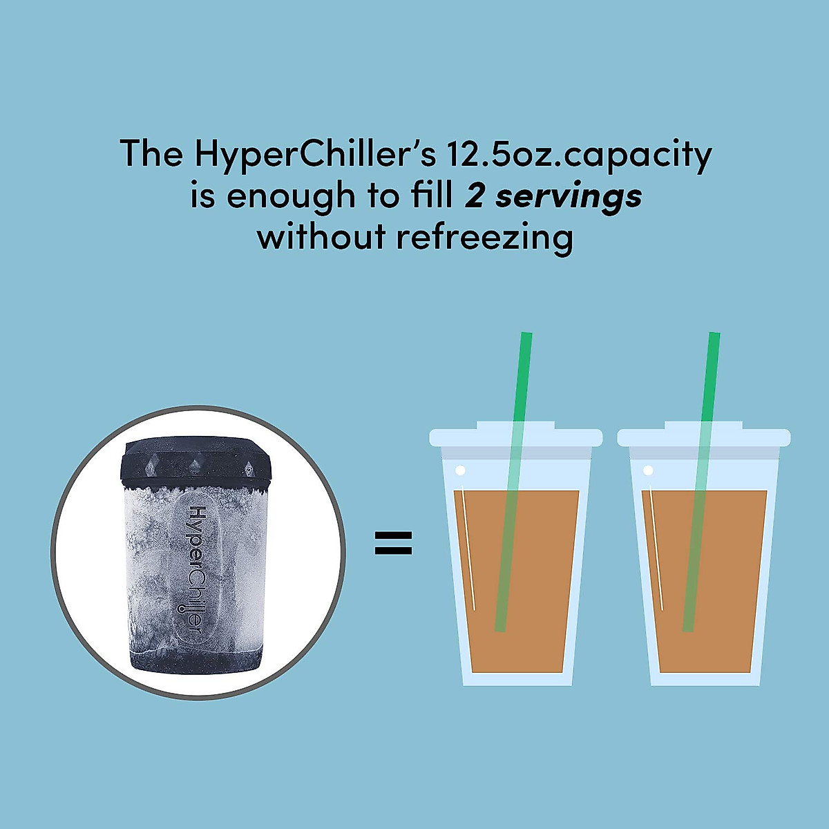 HyperChiller HC2CB Patented Iced Coffee/Beverage Cooler, NEW, IMPROVED,STRONGER AND MORE DURABLE! Ready in One Minute, Reusable for Iced Tea, Wine, Spirits, Alcohol, Juice, 12.5 Oz, Charcoal Black