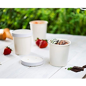 Mr Miracle 16 Ounce Soup / Frozen Dessert Containers with Lids in White. Pack of 25 Sets