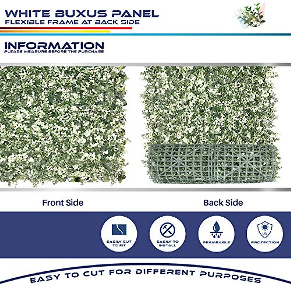 Windscreen4less Artificial Faux Ivy Leaf Decorative Fence Screen 20'' x 20" Boxwood/Milan Leaves Fence Patio Panel, Buxus White 25 Pieces
