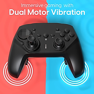 TALK WORKS Bluetooth Game Controller for Nintendo Switch with Dual Motor Vibration, Turbo Function, 6-Axis Gyro Sensor - Customizable Joystick & D-Pad - Includes Premium EVA Case - Black
