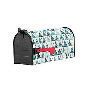 Christmas Mailbox Cover Magnetic Christams Xmas Tree Tile Pattern Pine Simple Strokes Post Box Cover Waterproof Durable Mailbox Wraps for Farmhouse Outdoor Garden Home Decor Standard Size 21 X 18in