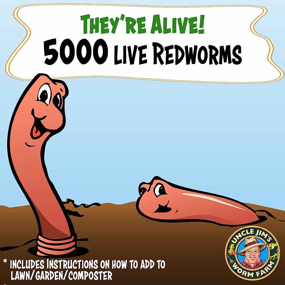 Uncle Jim's Worm Farm 5000 Count Red Wiggler Composting Worms Mix for Garden Soil or Fishing | Starter Pack of Compost Worms Improves Soil Structure and Quality for Healthier Gardens