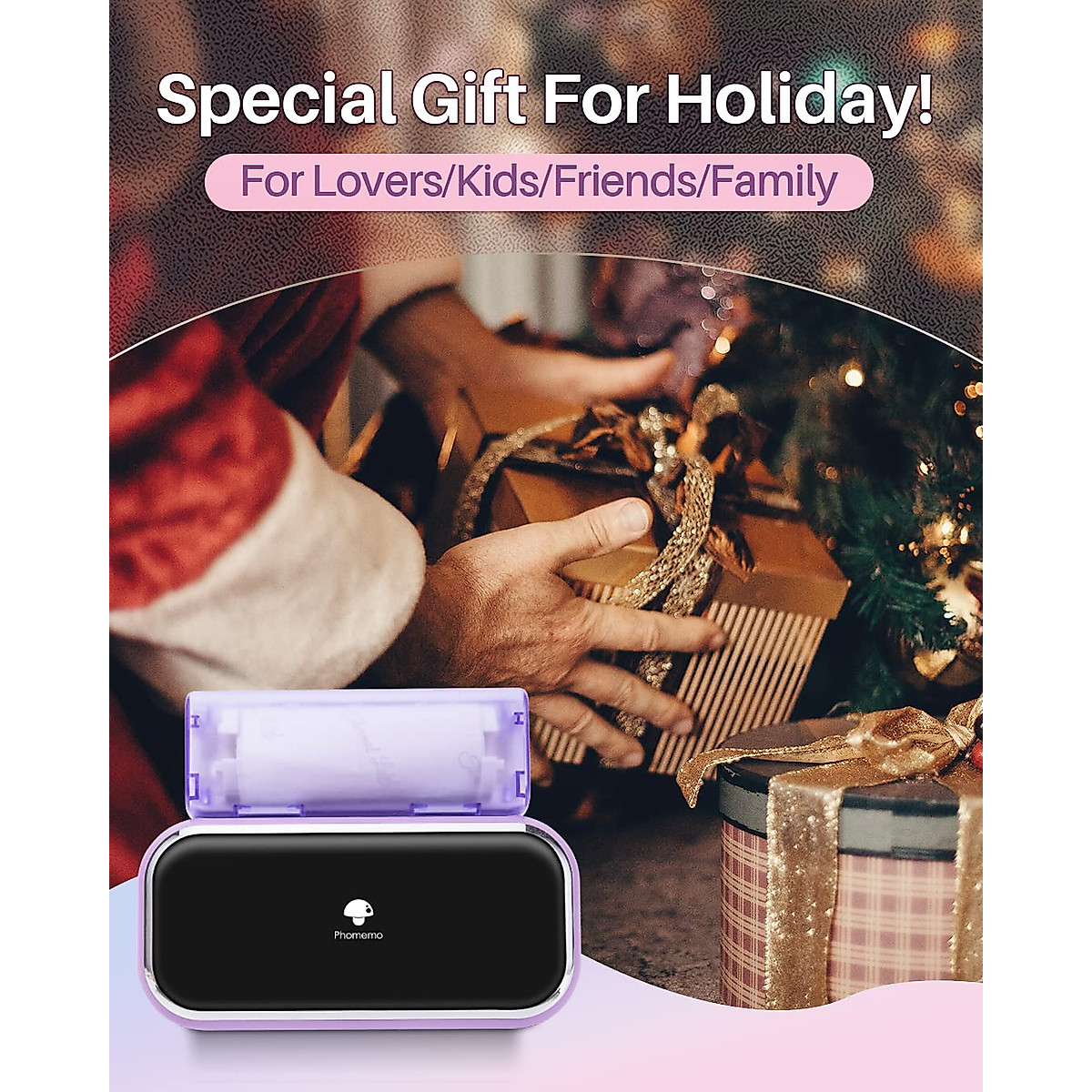 Phomemo M03 Mini Printer, Bluetooth Thermal Printer Mobile Portable Printer for Smartphones, Compatible with 53mm/80mm Thermal Paper, Great for memo,Photo & Notes, Purple