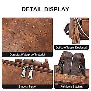 Telena Womens Backpack Purse Vegan Leather Large Travel Backpack College Shoulder Bag with Tassel Brown