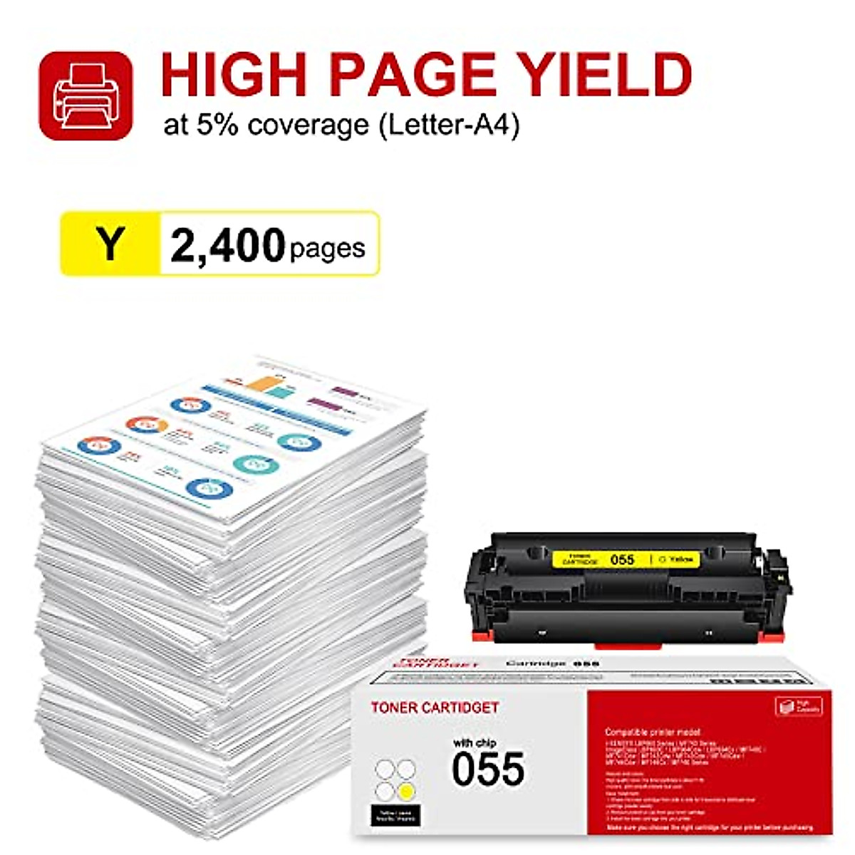 1 Pack 055 3013C001 Yellow Toner Cartridge: Compatible CRG-055 Replacement for Canon i-SENSYS LBP660 MF740 Series ImageClass LBP664Cdw LBP664Cx MF740C MF741Cdw MF743Cdw MF746Cdw MF740 Series Printer