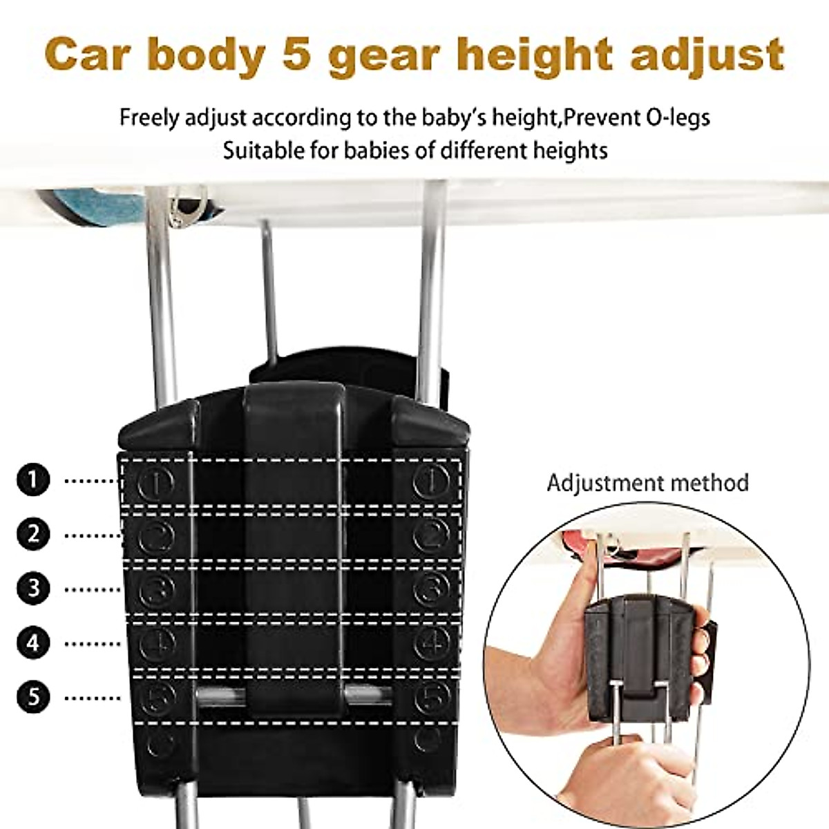 Quocdiog Baby Walker Foldable Adjustable Height,Multi-Function Anti-Rollover Toddler Walker,Suitable for All terrains for Babies Boys and Girls 6-18Months 9 Heights Adjustable (Black)