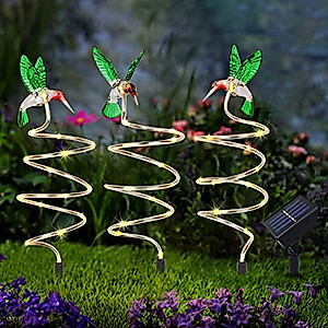 Solar Hummingbird Garden Stake Lights Set of 3, Solar Powered 45 LED Spiral Tree Hummingbird Figurines Decorative Landscape Lighting with 8 Lighting Modes for Path, Yard, Lawn, Halloween, Christmas