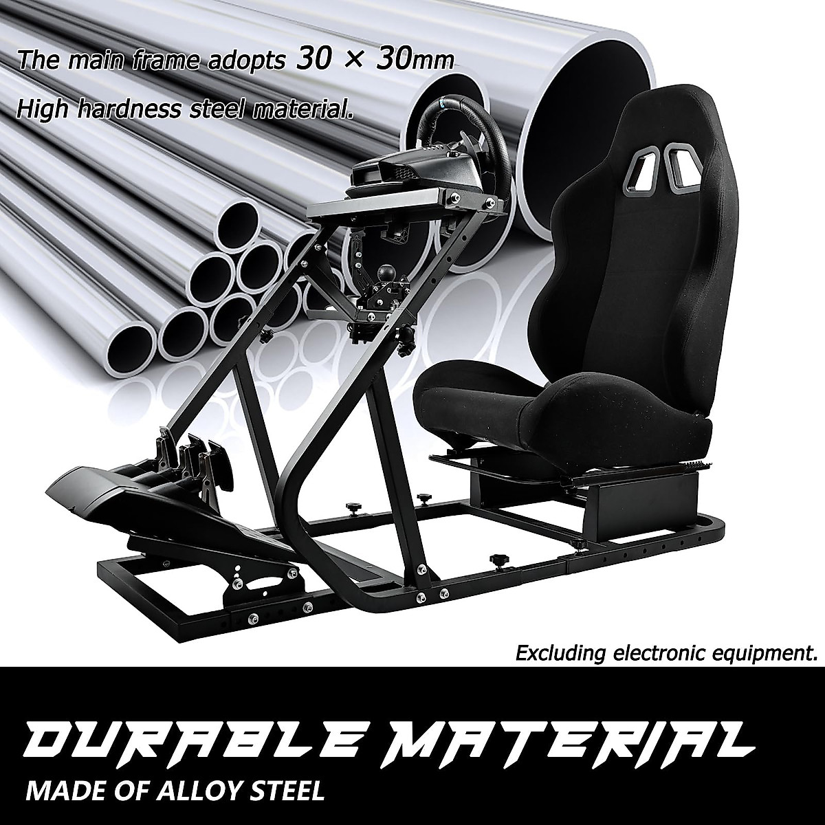 Anman Foldable Simulator Cockpit with Seat fit for Logitech/Thrustmasterg23/Fanatec g25,g923,g920,G PRO,T-GT,T248x,T80,T300RS,V9 V12,Height Classic Square Racing wheel Stand,NOT Include Electronics