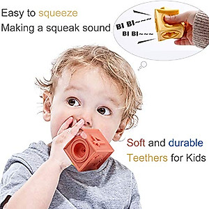 Mini Tudou Baby Blocks Soft Building Blocks Baby Toys Teethers Toy Educational Squeeze Play with Numbers Animals Shapes Textures 6 Months and Up 12PCS