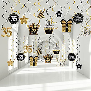 35th Birthday Party Swirls Decorations Birthday Hanging Swirls Ceiling Glitter Celebration 35th Hanging Swirls Cards Cutouts Decorations Ornaments for Men Women 35 Years Old Party Supplies, 30CT