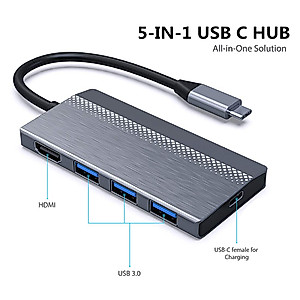 JMT Aluminum Alloy 7-in-1/5IN1 USB-C Type-C HUB to HDMI RJ45 Multi USB 3.0 Power Adapter for Docking Station (5 in 1)