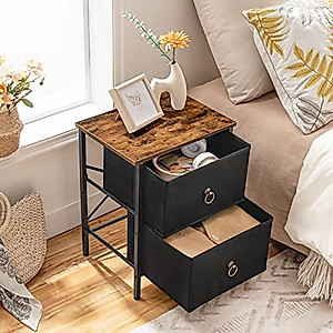HOOBRO Nightstand, 2 Drawer Dresser for Bedroom, End Tables with Fabric Storage Drawer, Small Dresser Furniture, Night Stand, Side Table for Bedroom, Closet, Entryway, Rustic Brown and Black BF82BZ01