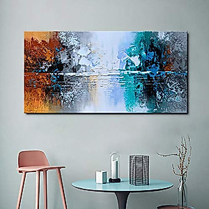 Hand Painted Oil Painting on Canvas Lake Landscape Wall Art Modern Abstract Home Decor