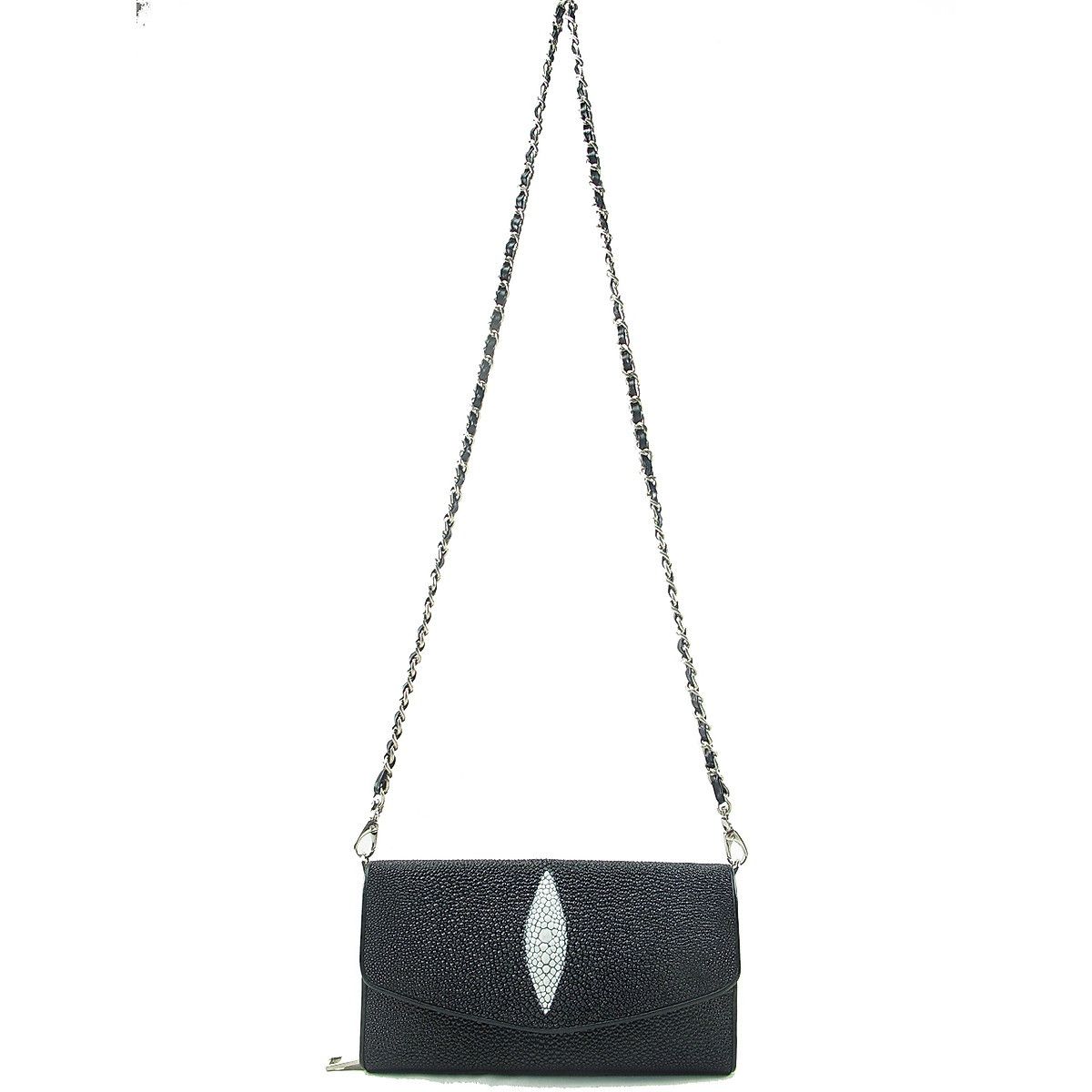 Pelgio Genuine Stingray Skin Leather Shoulder Cross Body Bag Purse (Black)