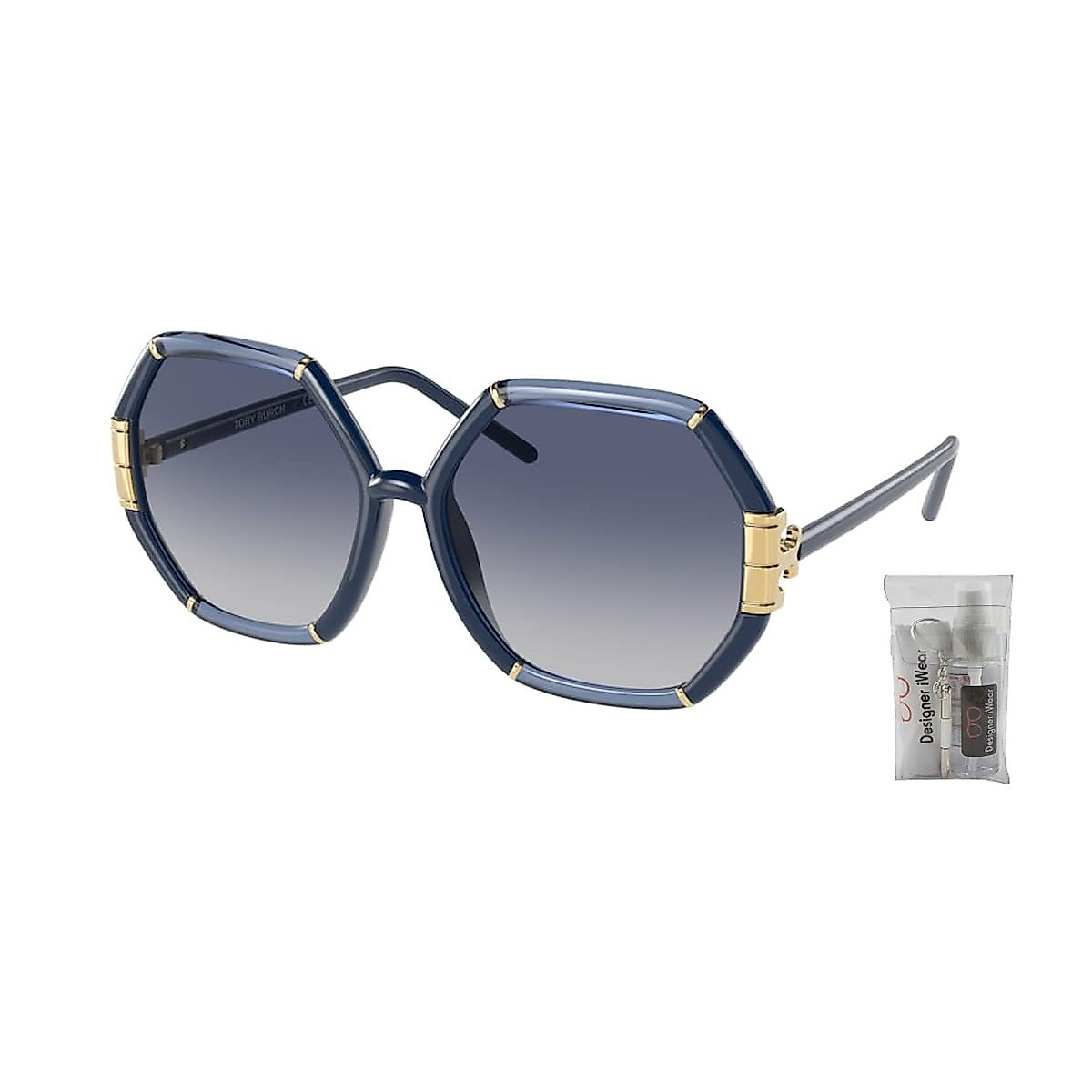 Tory Burch TY9072U 19044L 58MM Transparent Navy/Navy/Grey Blue Gradient Square Sunglasses for Women + BUNDLE With Designer iWear Eyewear Kit