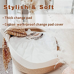 Baby Changing Basket with Storage Bag, Moses Basket for Babies, Thick Diaper Changing Pad, Leaf Shape Pad, Waterproof Leather Pad, Cotton Rope, Changing Table Topper for Dresser, Portable