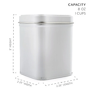 Cornucopia Square White Metal Tins (6-Pack); for Tea, Gift Boxes, and Storage, 3-Inch Tall, 1-Cup Capacity