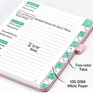 Password Book with Alphabetical Tabs, UpUGo Internet Address and Password Keeper Notebook for Computer & Website Logins, Medium Compact Size, Rose Gold
