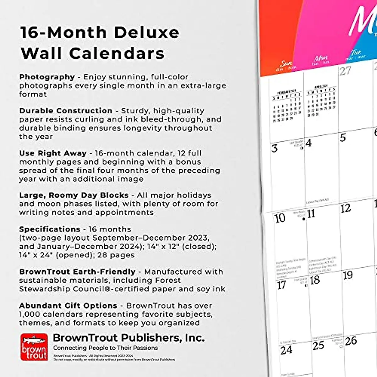Big & Bright Large Print | 2024 14 x 24 Inch Monthly Deluxe Wall Calendar | Matte Paper | BrownTrout | Easy to See Large Font