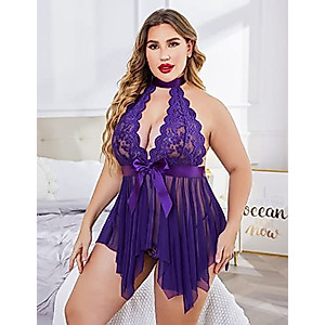 Avidlove Lace Lingerie Babydoll Women Sexy Chemise Exotic Nightgowns Bridal Nightdress Purple