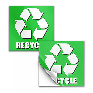2 PC Recycling Stickers for Trash Can - 4 x 4 Vinyl Stickers - Waste Management Sticker - Trash Recycle Stickers - Green Recycling Bin Labels