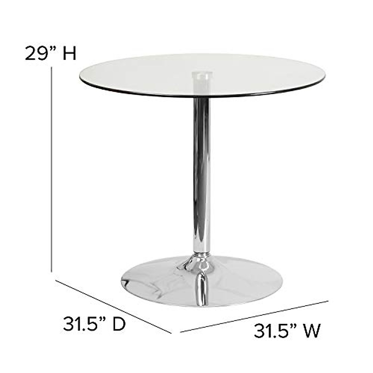 Flash Furniture Hills 31.5'' Round Glass Table with 29''H Chrome Base
