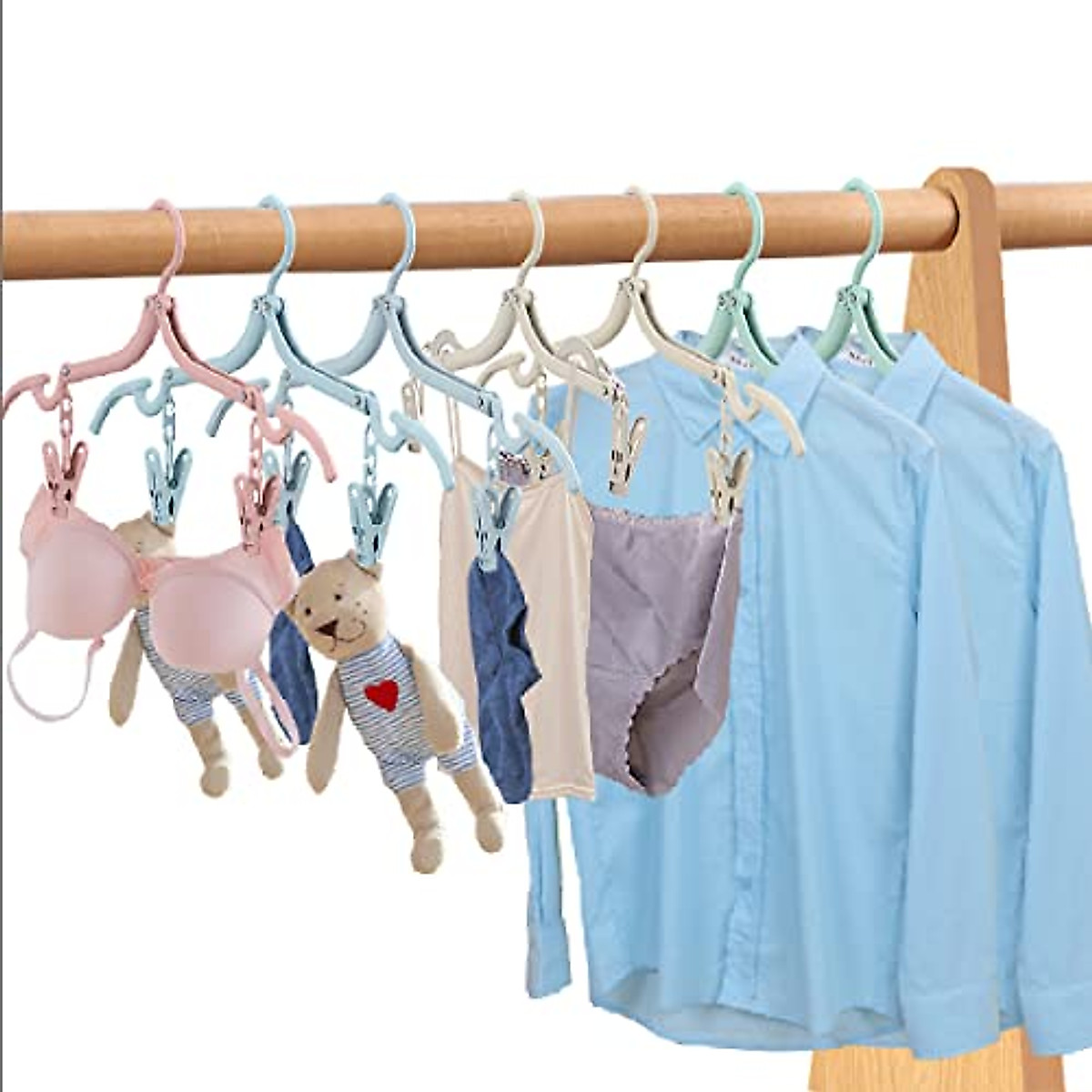 12 Pcs Folding Clothes Hangers, Portable Travel Clothes Hangers with Clips Plastic Non-Slip Pants Skirts Underwear Clothes Hangers Drying Rack for Home Outdoor Travel (12PCS)