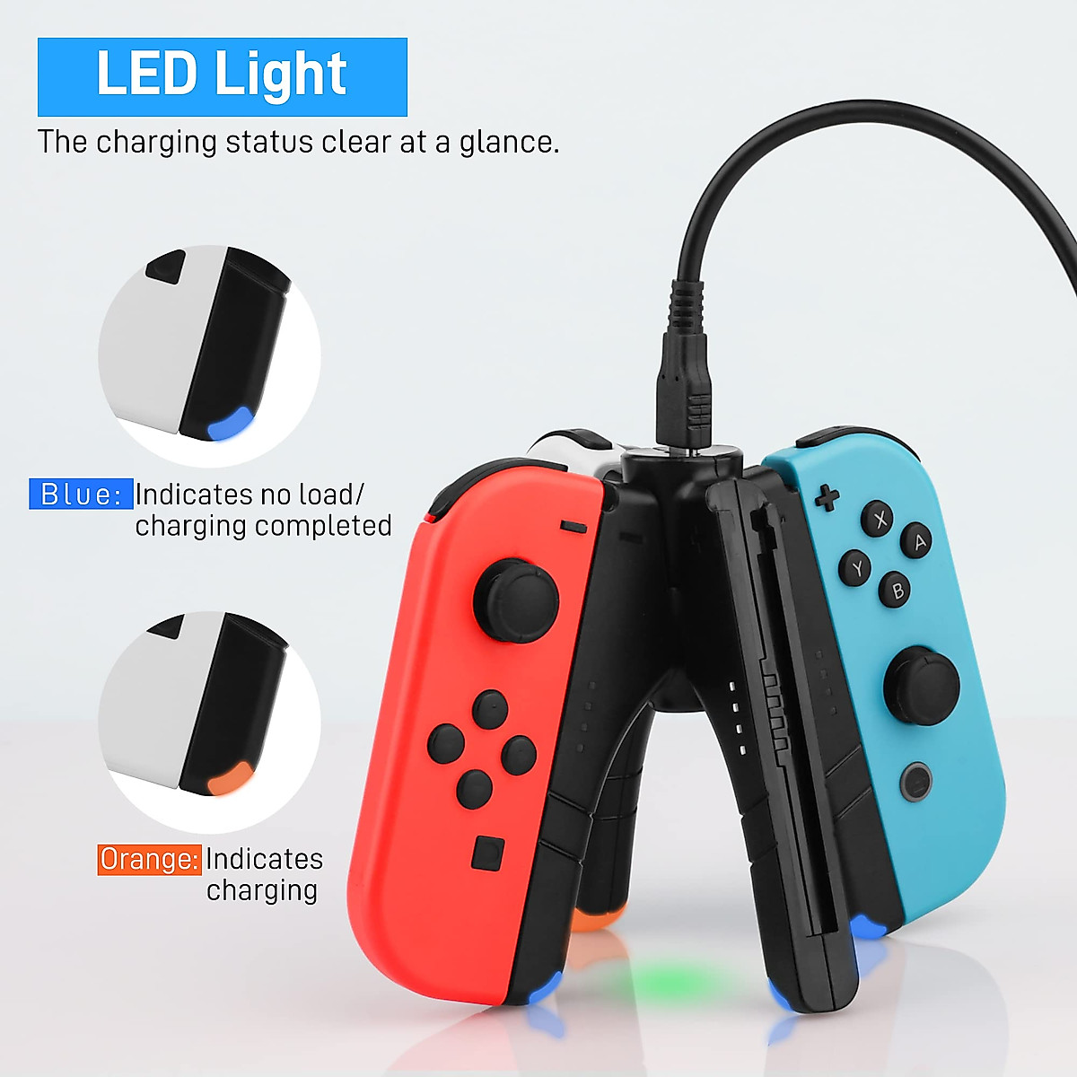 GLDRAM 4 in 1 Joycon Charger Grip for Nintendo Switch & Switch OLED Accessories, Switch Joy Con Controller Charging Dock Converts to Grip, Charger Dock Stand with LED Indicator and Charging Cable