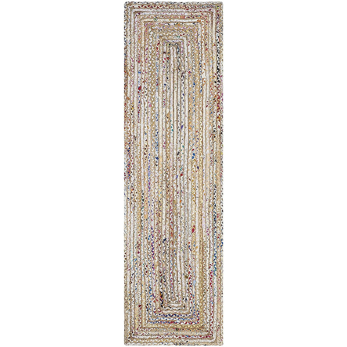 4x4 5x5 6x6 3x5 4x6 5x8 Rainbow Jute Runner Rug, Indian Handmade Casual Cotton and Jute Mix Rug for Home Decor Braided Area Rug Bohemian Style Carpet in Multi Sizes (4x6 Area Rug)