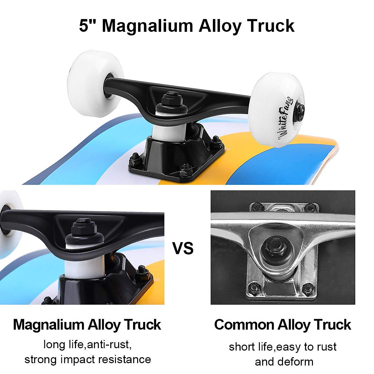 WhiteFang Skateboards for Beginners, Complete Skateboard 31 x 7.88, 7 Layer Canadian Maple Double Kick Concave Standard and Tricks Skateboards for Kids and Beginners (Skate Lane)