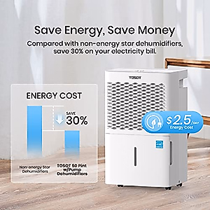 TOSOT 50 Pint with Internal Pump 4,500 Sq Ft Dehumidifier Energy Star - for Home, Basement, Bedroom or Bathroom - Super Quiet (Previous 70 Pint)