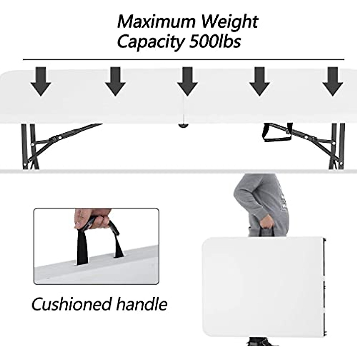 BestOffice 6FT Picnic Table Folding Table Camping Table Plastic Table Fold Up Table Lock for Party Event,White