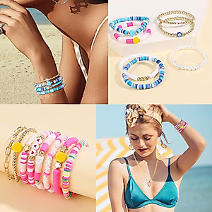 SONNYX Preppy Heishi Bracelets for Women Trendy Stuff Y2K Jewelry Clay Bracelets Cute Earrings Y2K Necklaces Beach Surfer Bohemian Bracelets Jewelry Set