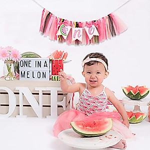 Watermelon High Chair Banner - One in A Melon Watermelon Theme,Pink Watermelon,Watermelon Party Decorations,Smash Cake Photo Prop Backdrop,Girls Firs,Summer Fruit Theme Watermelon First Birthday Party Decorations