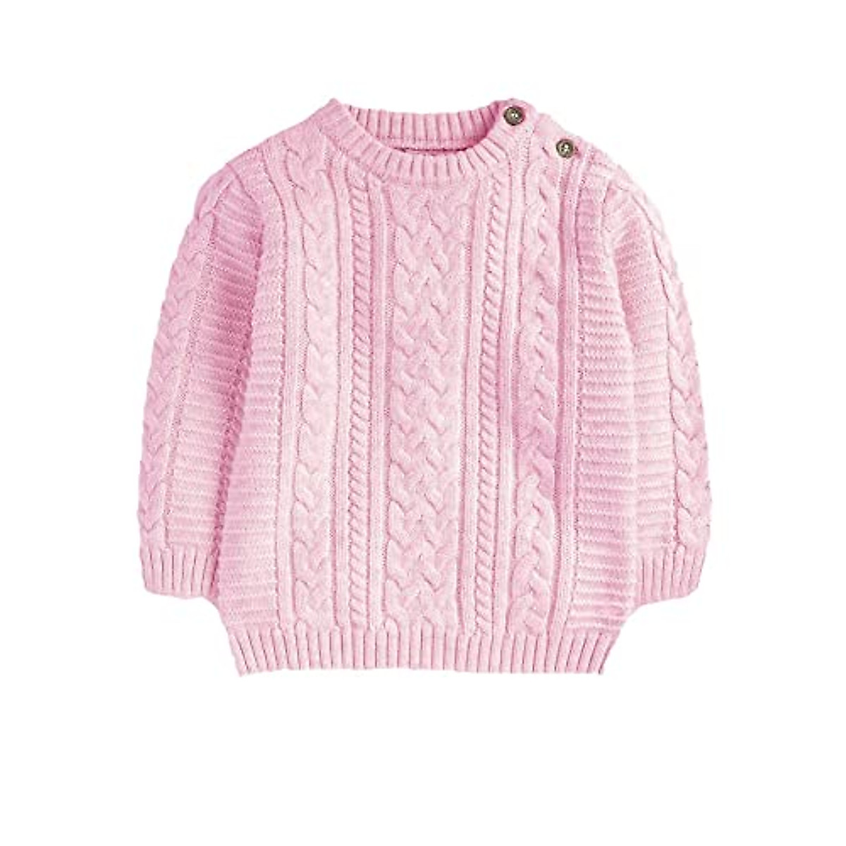 Toddler Crew Neck Sweater Little Kids Long Sleeve Knitted Pullover Sweater Tops with Button Clouser for Boys Girls Pink