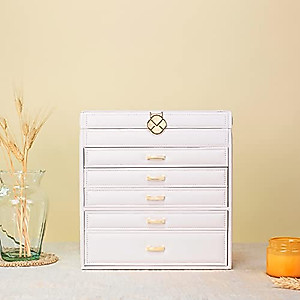 Vlando 6 Tier Large Jewelry Storage Box with Mirror, Huge Jewelry Box Organizer Storage of Necklace Ring Earring Bracelets Watches (White)