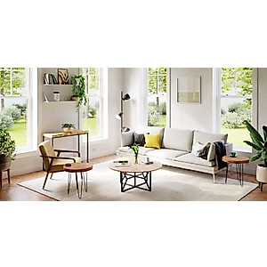 HEFT Solid Teak Wood Round Side Table - Handcrafted Circle Coffee Table for Living Room, Bedside, Office - Modern Accent Furniture with Lichtenberg Patterns - Black Metal Frame & Legs - Large